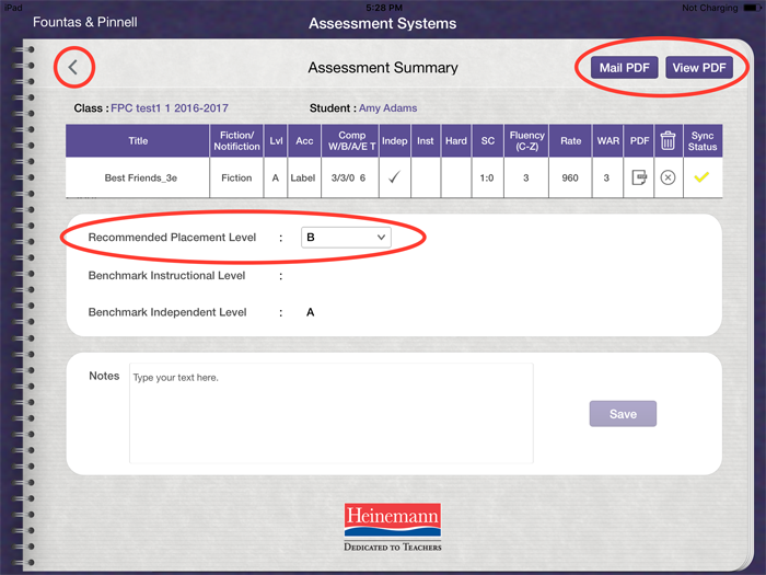 Heinemann | Fountas & Pinnell Classroom™ Reading Record App Help