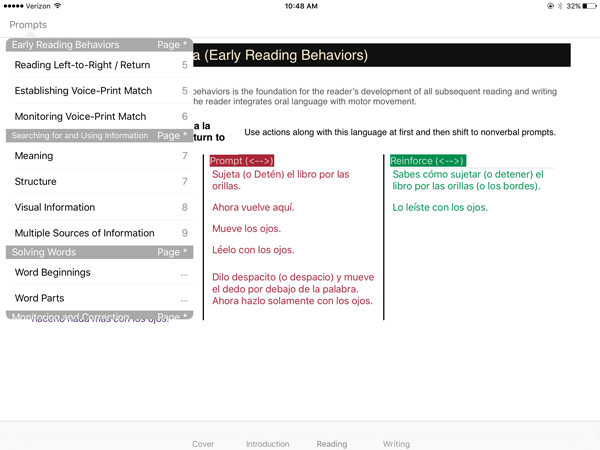 Fountas & Pinnell Spanish Prompting Guide, Part 1 for Oral Reading