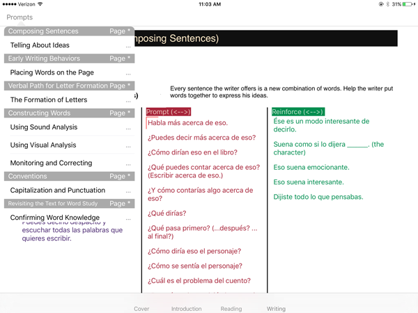 Fountas & Pinnell Spanish Prompting Guide, Part 1 for Oral Reading